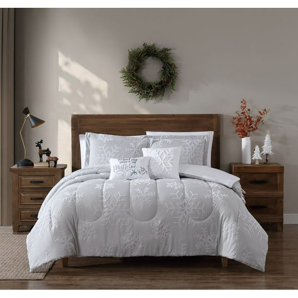 Holiday Time 5 pieces SNOWFLAKE Comforter Set, Bedding Set, Available ...