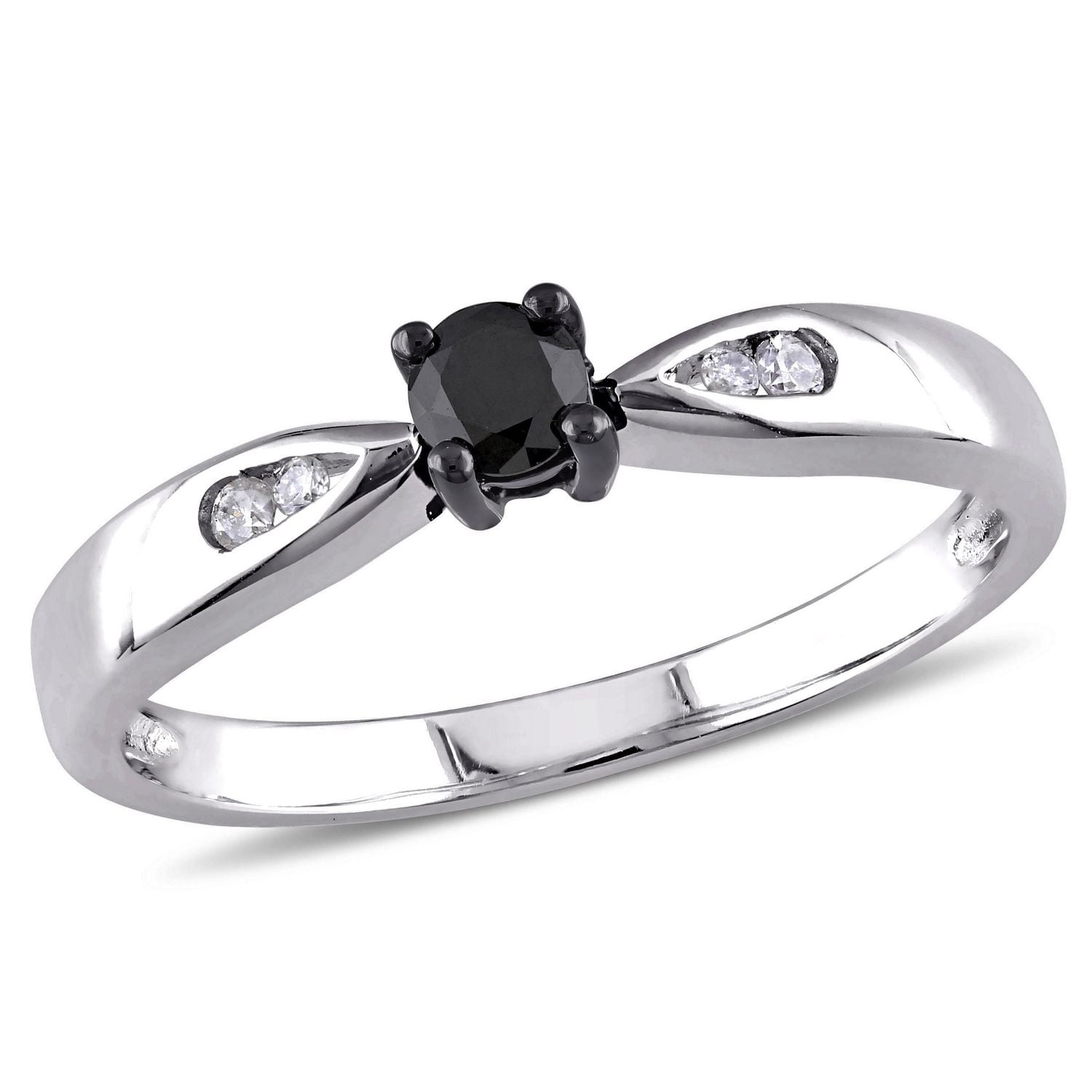 Asteria 0.20 Carat T.W. Black and White Diamond Sterling Silver Promise ...