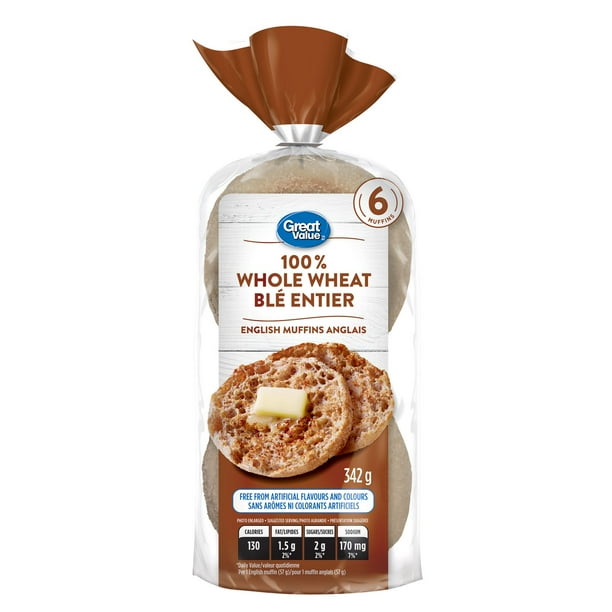 Great Value™ 100% Whole Wheat English Muffins - Walmart.ca