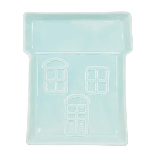 Holiday Time Christmas Blue Ceramic House Serving Platter, 8.2 x 10 x 1 ...