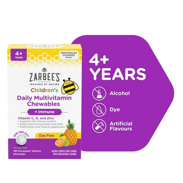 Zarbee's Children's Daily Multivitamin Chewables + Immune, Vitamin D ...