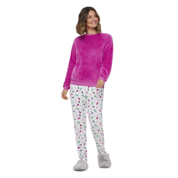 George Women's Texture Plush Pajamas 2-Piece Set - Walmart.ca