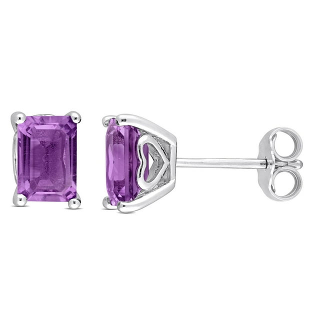 Miabella Emerald-Cut Amethyst Solitaire Stud Earrings in Sterling ...