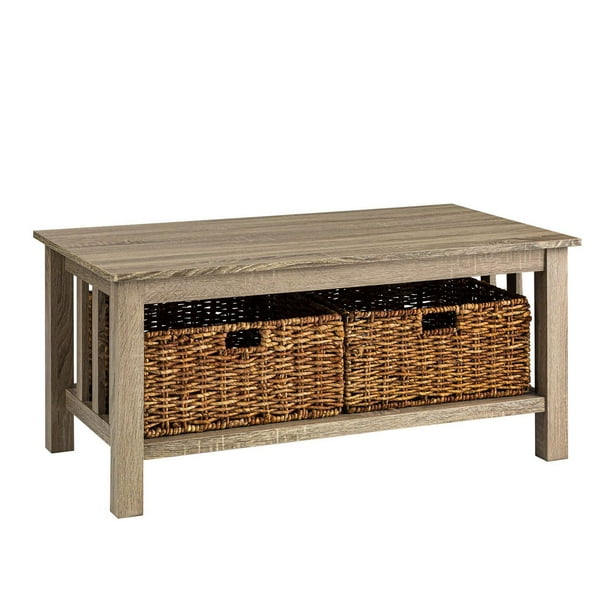 Manor Park Rustic Wood Coffee Table with Storage Baskets - Multiple ...