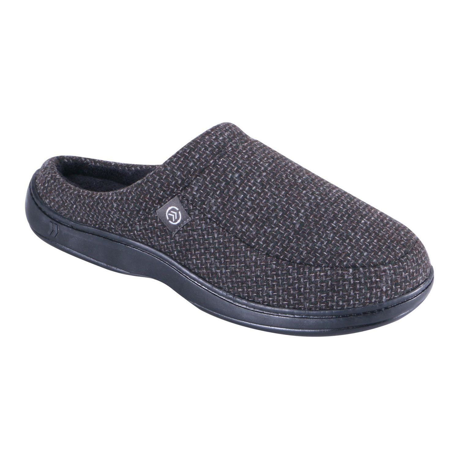Click here for Isotoner Mens Multi Tweed Hoodback Slippers L prices