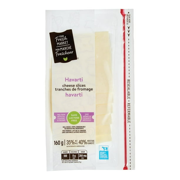 Your Fresh Market Havarti Sliced Cheese 35% Mf, 160 grams - Walmart.ca