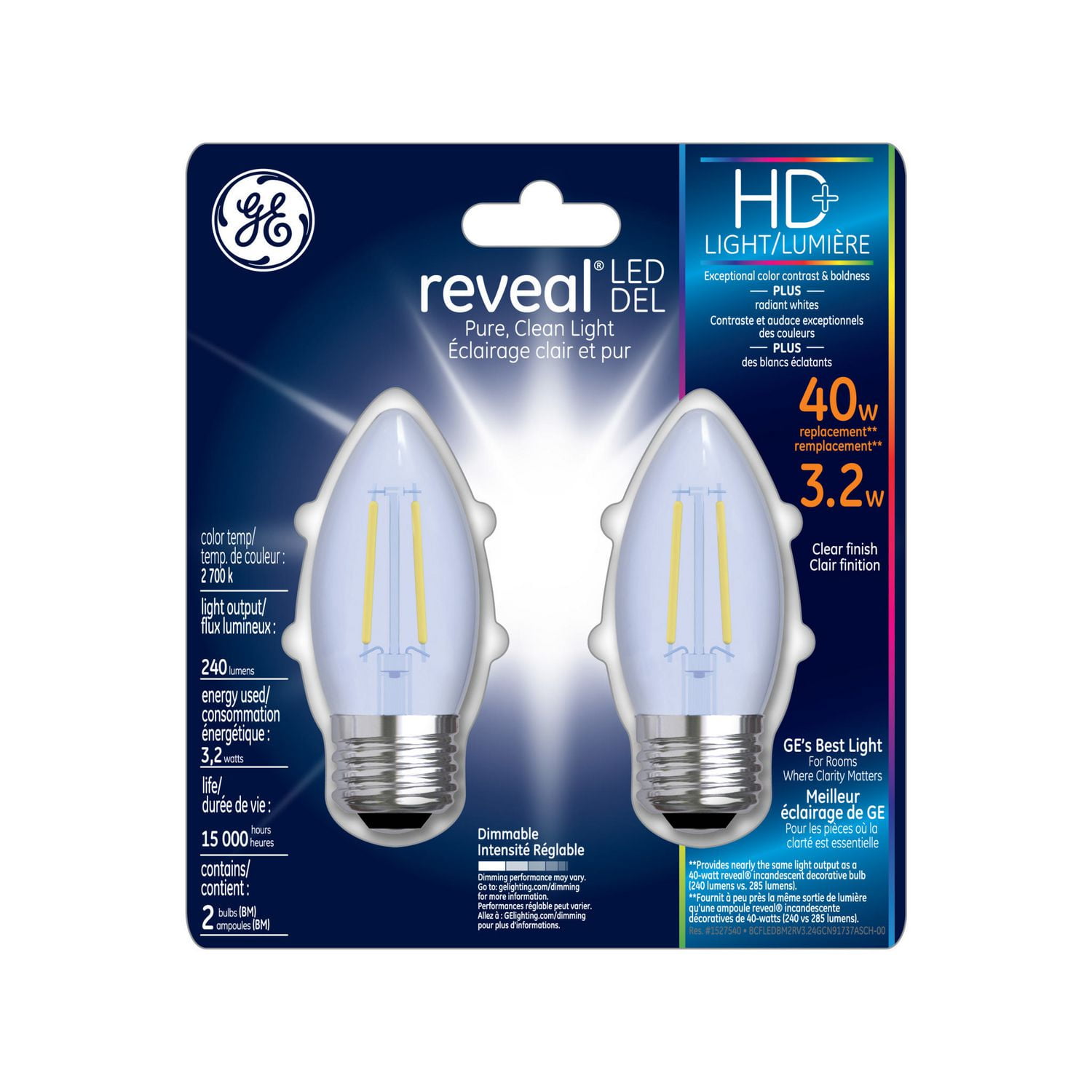 General Electric 3W HD+ LED BM Reveal Light Bulb | Walmart Canada