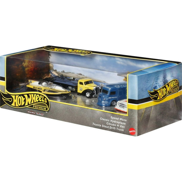 Hot Wheels Premium Collector Display Sets, 3 Cars & 1 Transporter ...