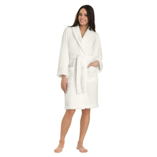 Safdie & Co. Bath Robe Solid Flannel S/M Off White - Walmart.ca