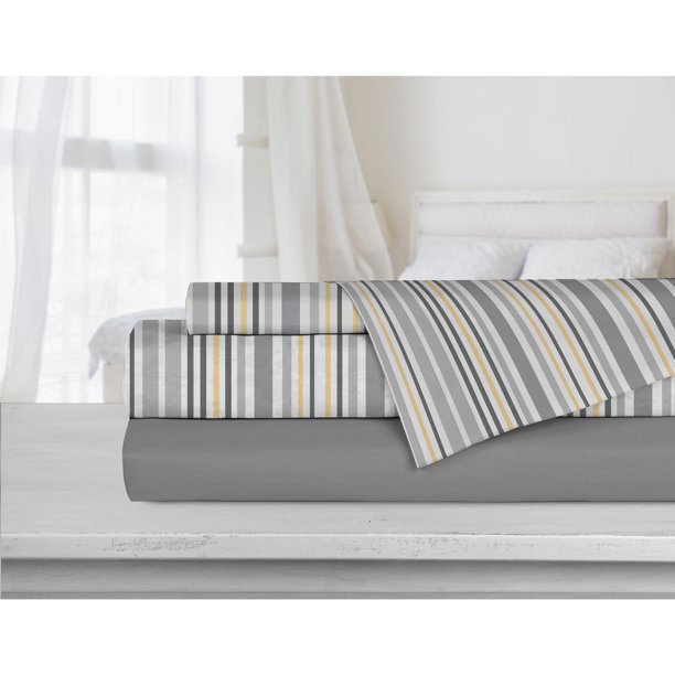 Safdie & Co. Microfiber Printed Sheet Set 4PC King Stripe / Solid ...