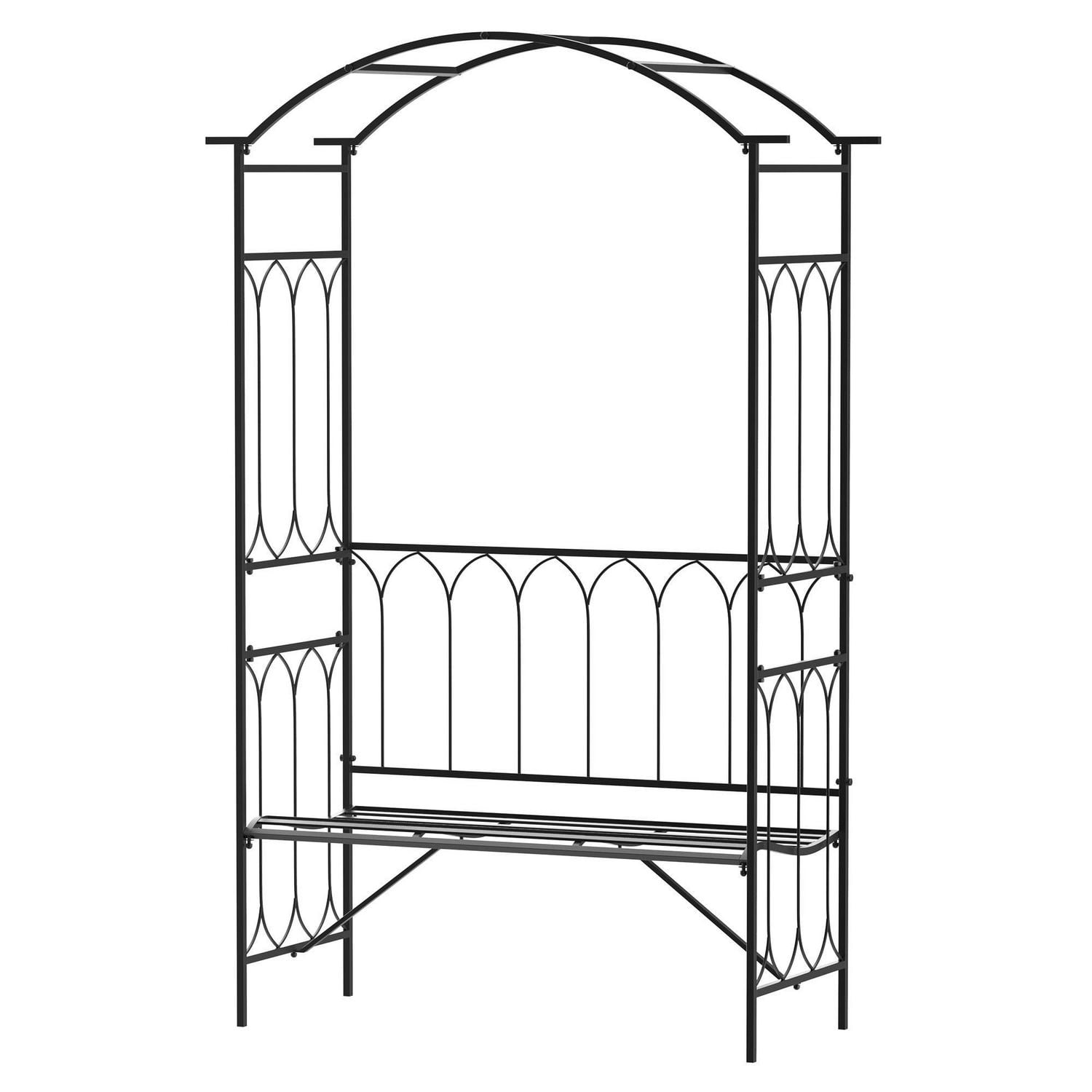 Outsunny 80" Fairy Garden Arbor Arch with Bench Metal Outdoor Plant ...
