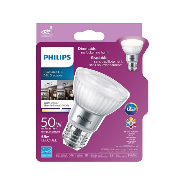 PHILIPS LED 50W PAR20 Bright White Dimmable Reflector bulb - Walmart.ca