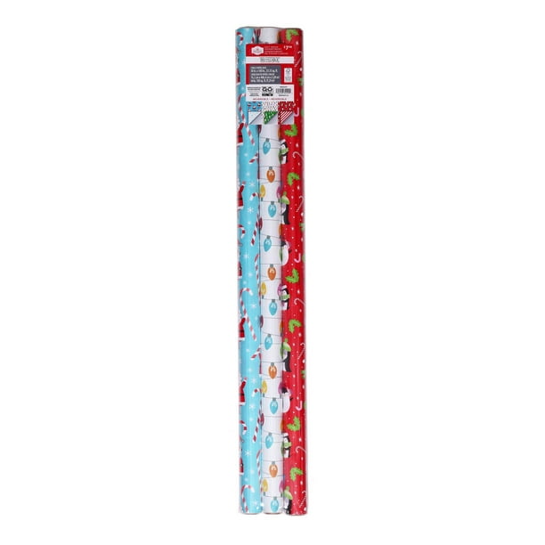 Holiday Time Christmas Reversible Gift Wrapping Paper 3 Roll Assortment ...