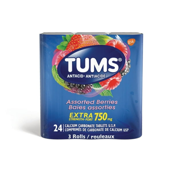 Tums Extra Strength Antacid for Heartburn Relief, 3 x 8 (24) Tablets ...