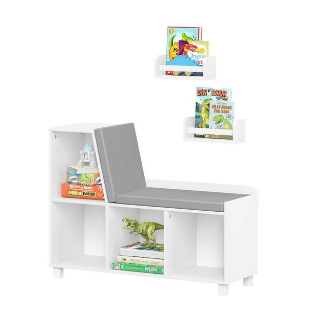 Book Nook Kids Multi-Cubby Storage Bench with 2 Bonus 10" Bookshelves ...