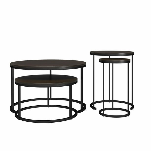 Ameriwood Home Camdale 4-Piece Nesting Coffee and End Table Bundle, Gray Oak w/ Black Meta ...