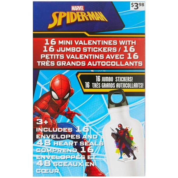 Spiderman Mini Valentine Cards with Jumbo Stickers, Multi-Coloed, 16 ...