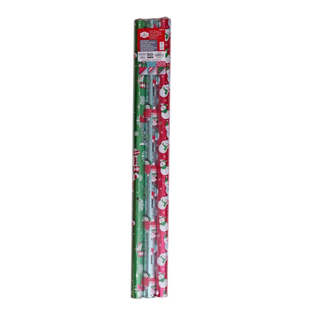 Holiday Time Christmas Reversible Gift Wrapping Foil Paper 3 Roll ...