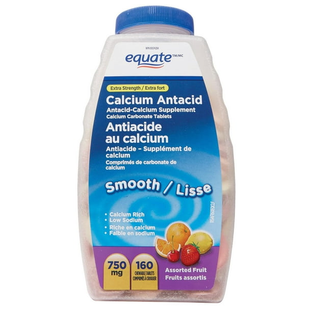 Equate Extra Strength Calcium Antacid, Smooth Assorted Fruit 750mg, 160 ...