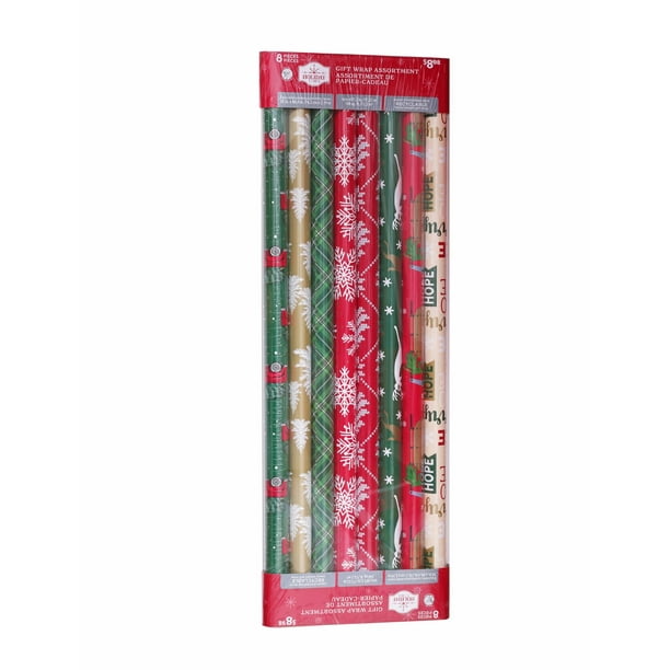 Holiday Time Christmas Wrapping Paper 8 Rolls Assortment, Quantity 144 ...