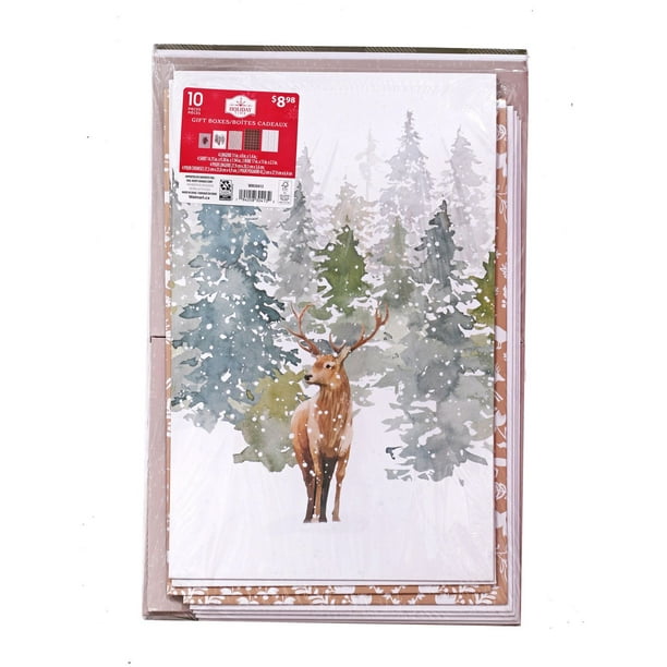 Holiday Time 10 Pack Assorted Gift Boxes, Nature Theme Deer, Winter ...