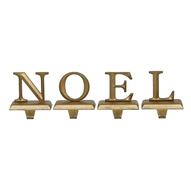 FRAÎCHE Holiday Gold Metal Noel Stocking Holder Set, 4 pack, Christmas ...