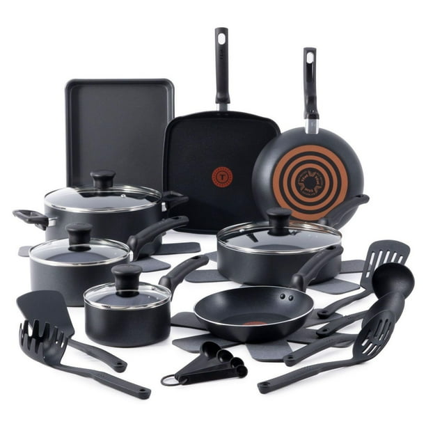 T-fal Kitchen Solutions, 22-Piece Recycled Aluminum Non-Stick Cookware ...