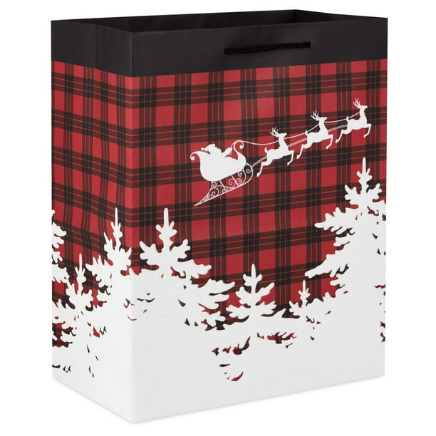 Hallmark 9" Medium Christmas Gift Bag (Red and Black Plaid, White ...