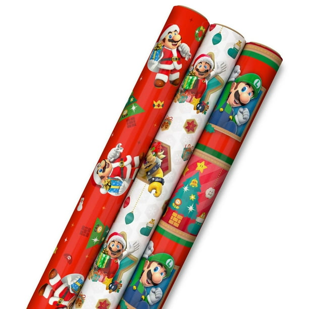 Hallmark Nintendo Super Mario Christmas Wrapping Paper Bundle with Cut ...