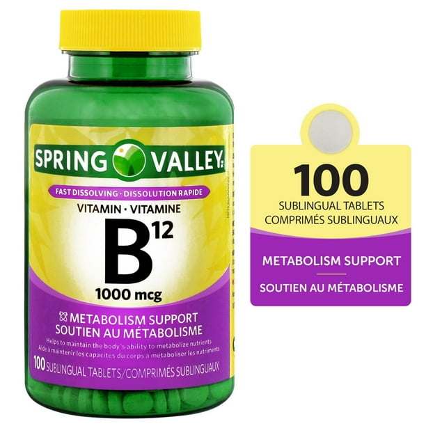 Spring Valley Vitamin B12 1000mcg, 100 Sublingual Tablets - Walmart.ca