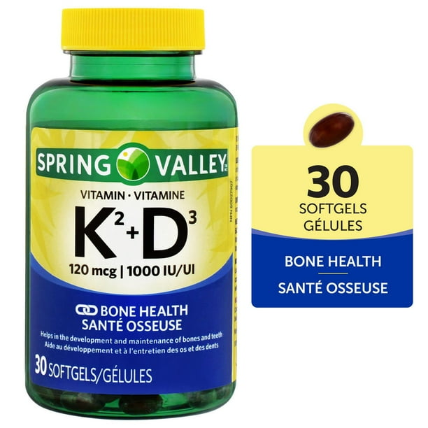 Spring Valley Vitamin K2+D3 120 mcg /1000 IU, 30 Softgels - Walmart.ca