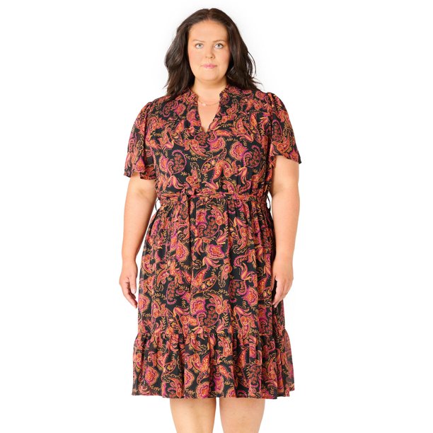 Devoted Women’s Plus size Flutter sleeve belted maxi dress, Flutter ...