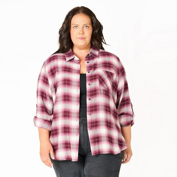 Devoted Women’s Plus size L/S button down front plaid shirt, L/S button ...