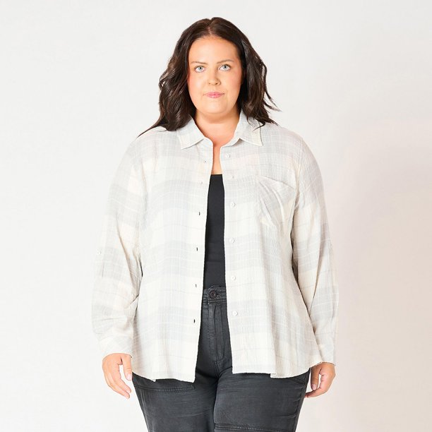 Devoted Women’s Plus size L/S button down front plaid shirt, L/S button ...