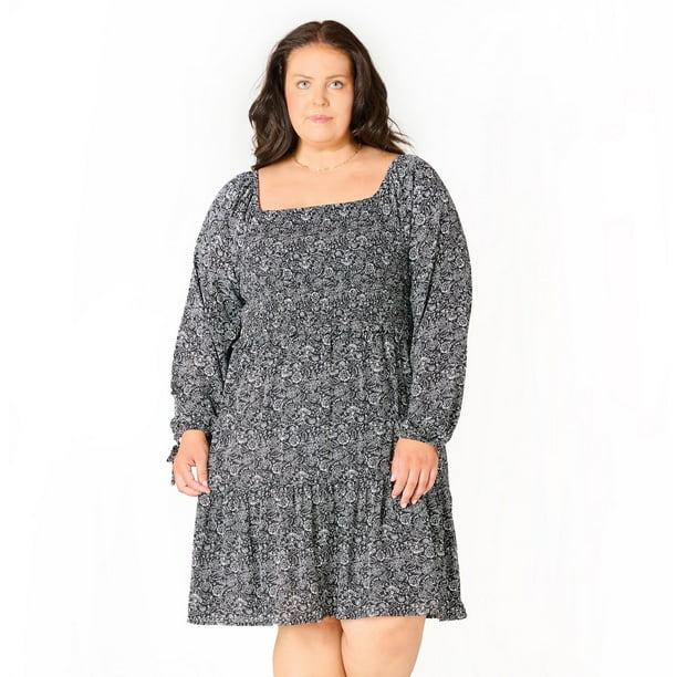 Devoted Women’s Plus size L/S smocked bodice mini dress with tiered ...