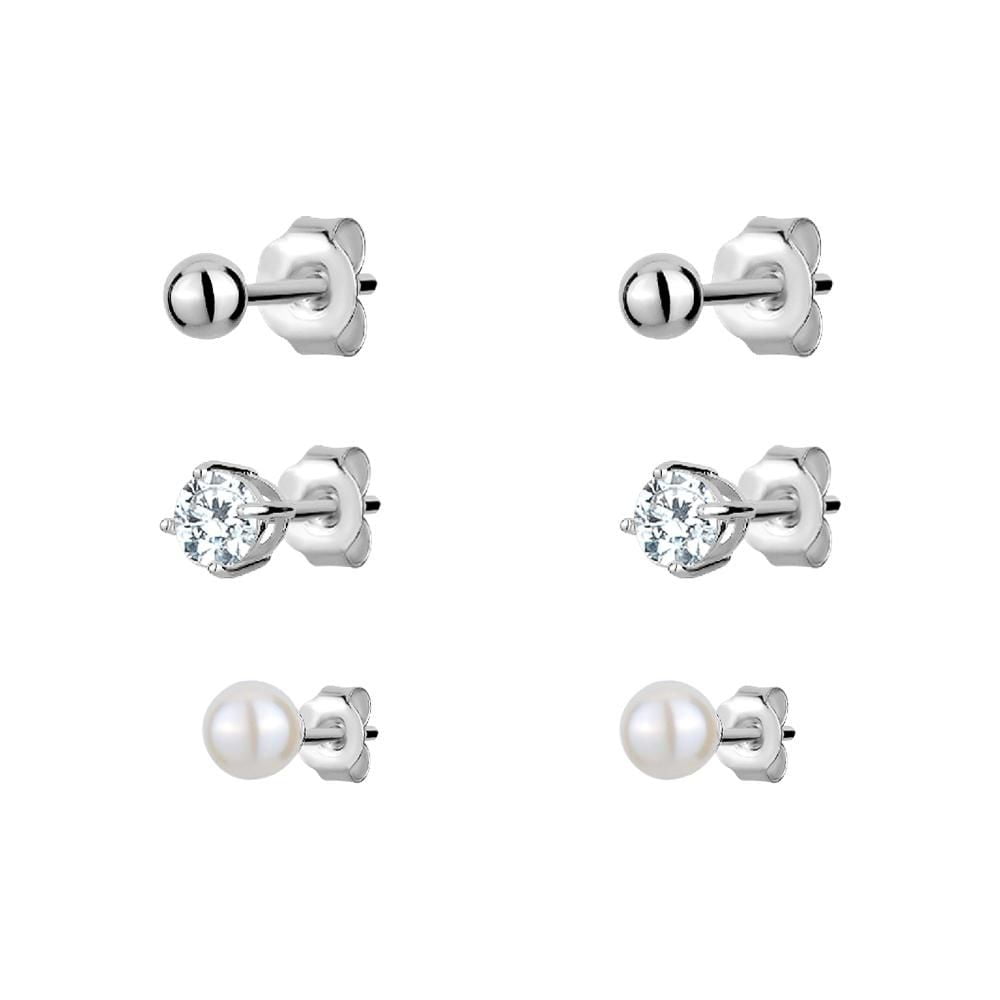 Click here for Luxury Designs Sterling Silver Set Of 3 Studs One... prices