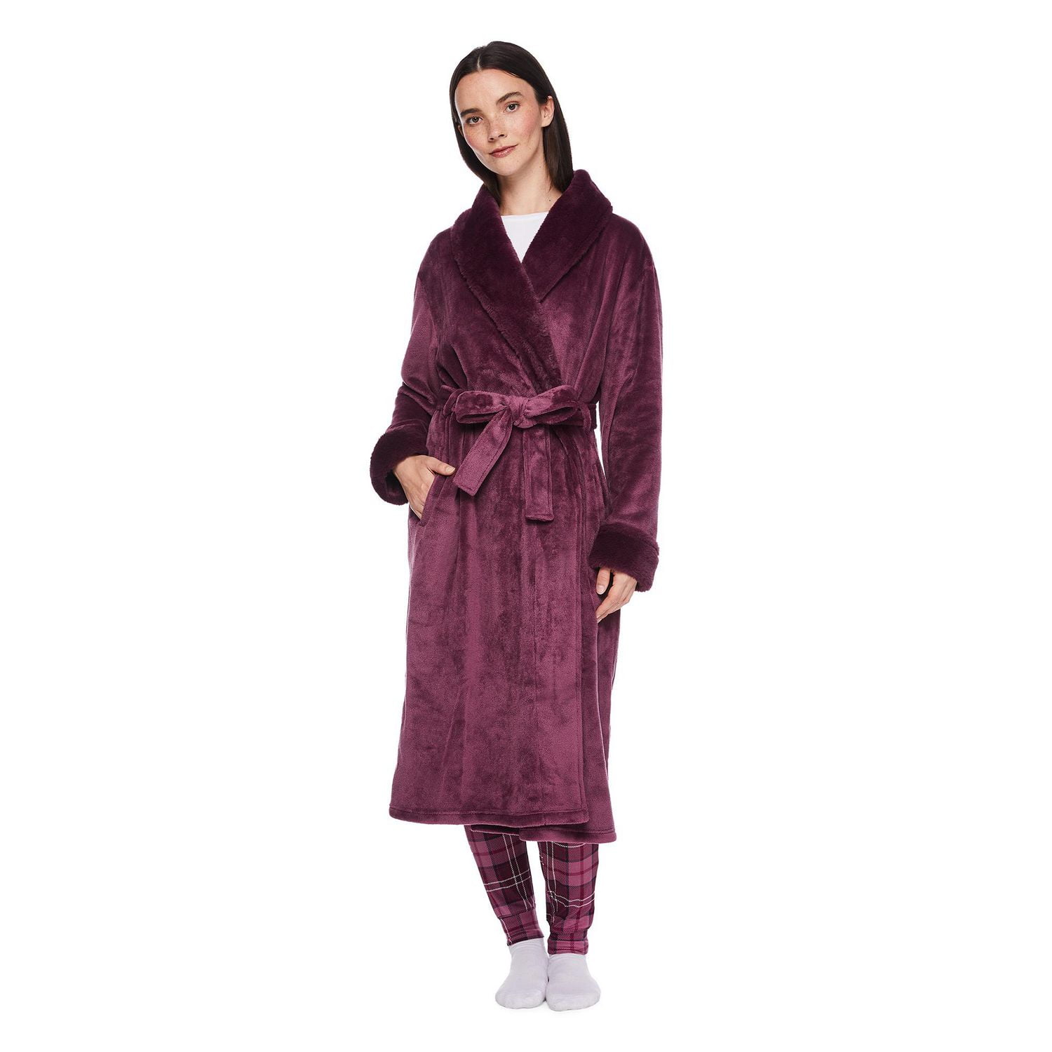 Click here for George Womens Long Faux Fur Collar Robe L-Xl prices