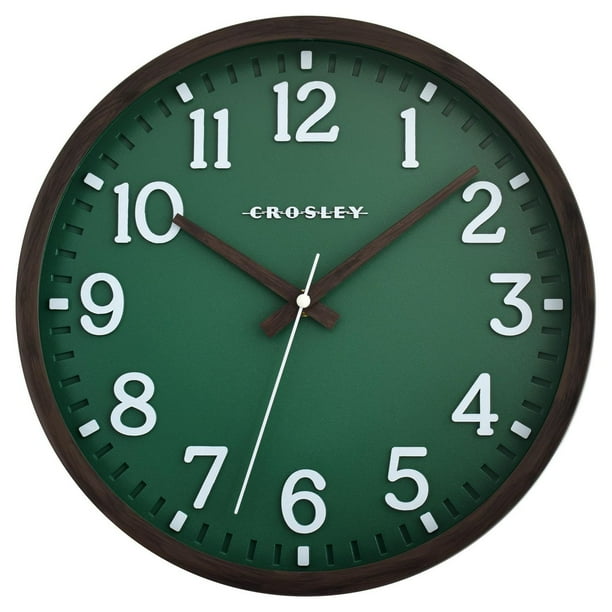 Home Trends 9" wall clock walnut look frame with green dial - Walmart.ca
