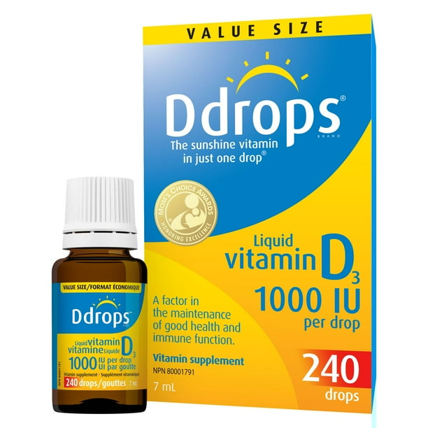 Ddrops® Liquid Vitamin D3 Vitamin Supplement, 1000IU Value Size, 7 mL, 240 drops - Walmart.ca