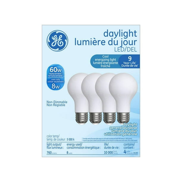 General Electric 8W LED A19 Daylight Glass Light Bulb - Walmart.ca