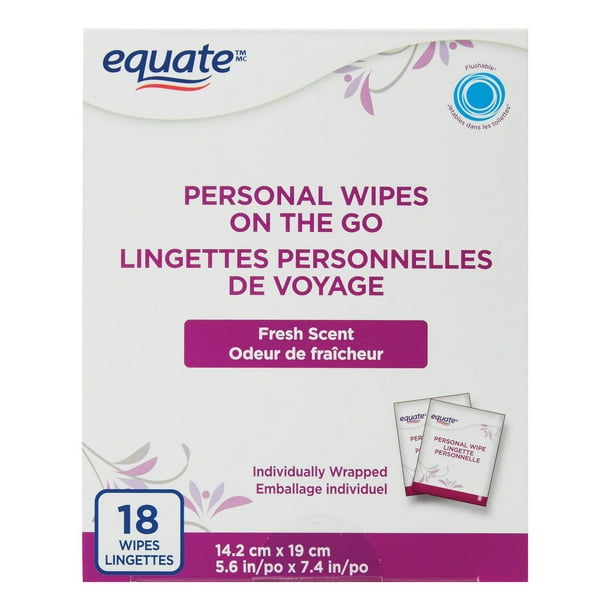Equate Fresh Scent Personal Wipes On The Go, 18 Pack (14.2 cm x 19 cm ...