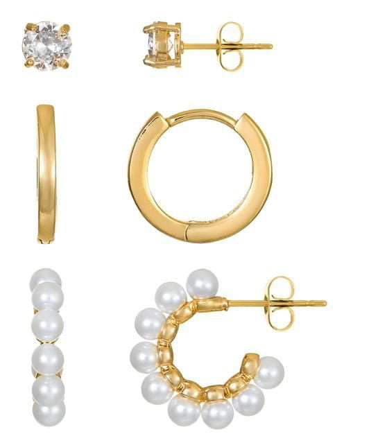 Click here for Luxury Designs Set Of 3 Stud  Hoop & Pearl Hoops O... prices
