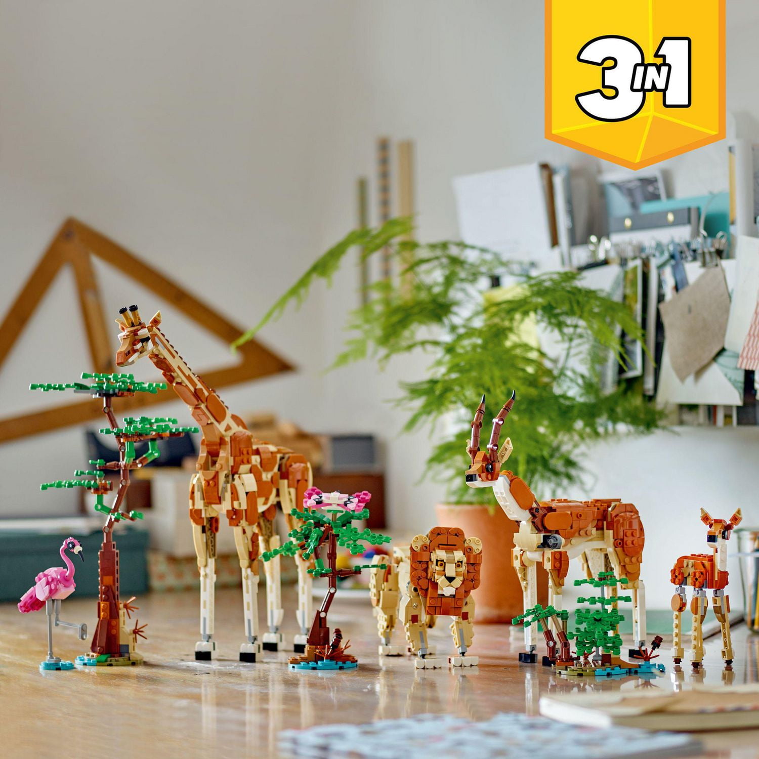 LEGO Creator 3 in 1 Wild Safari Animals Rebuilds into 3 Different Safari Animal Figures Giraffe Toy Gazelle Toy or Lion Toy Nature Toy Building Set for Kids Ages 9 Years