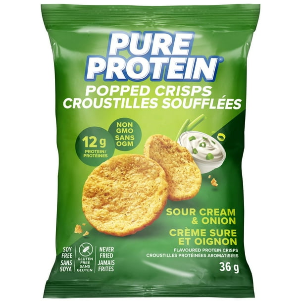 PURE PROTEIN POPPED CRISPS SOUR CRM &ONIONS 36G, High protein and great ...