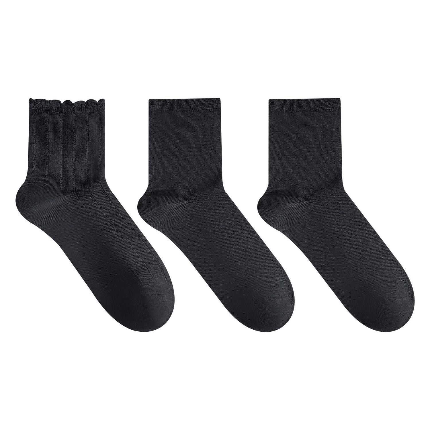 Click here for Secret Little Black Socks Tuck Stitch Scallop/Soli... prices