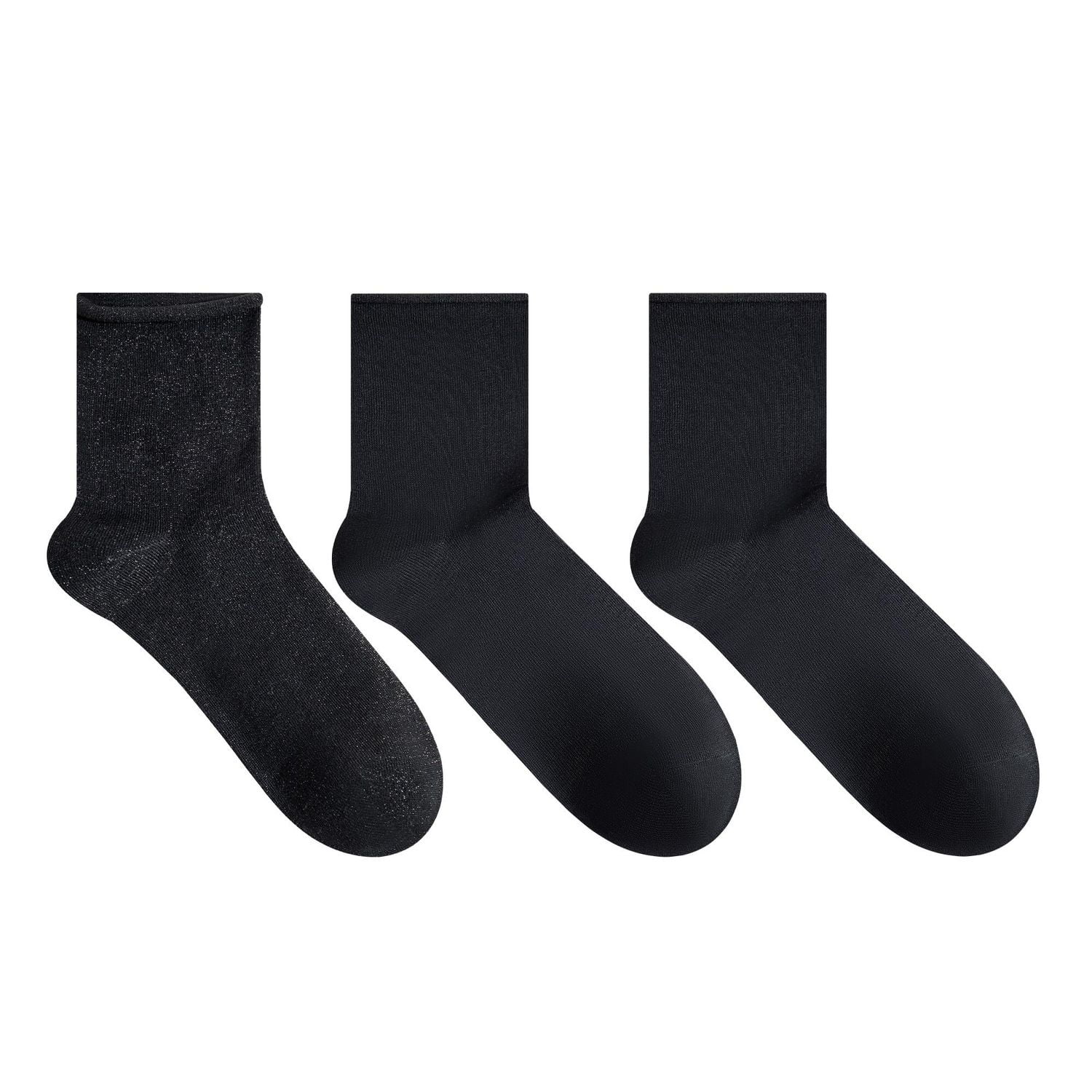 Click here for Secret Little Black Socks Lurex/Solid Roll Top Mid... prices