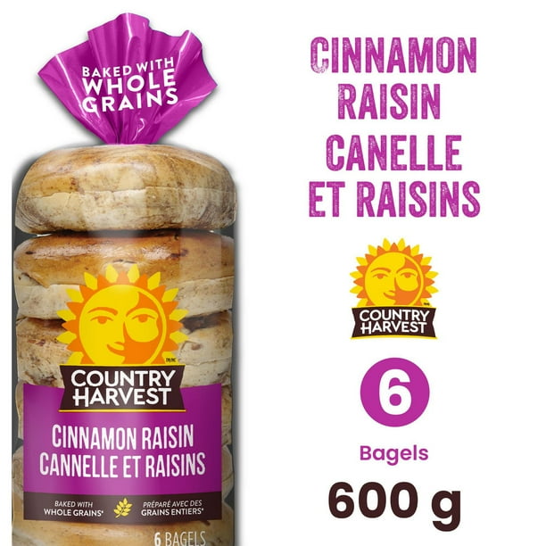 Country Harvest Cinnamon Raisin Bagel, 6ct, 450g - Walmart.ca