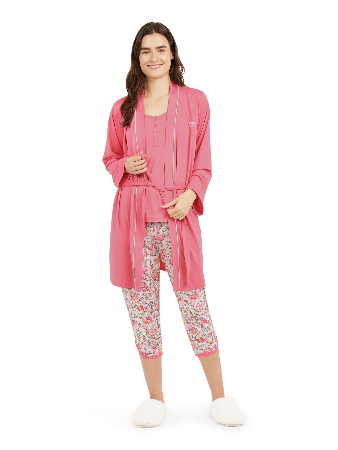 Chaps Women's Sleep Above The Knee Long Sleeve Knit Robe with Pockets ...