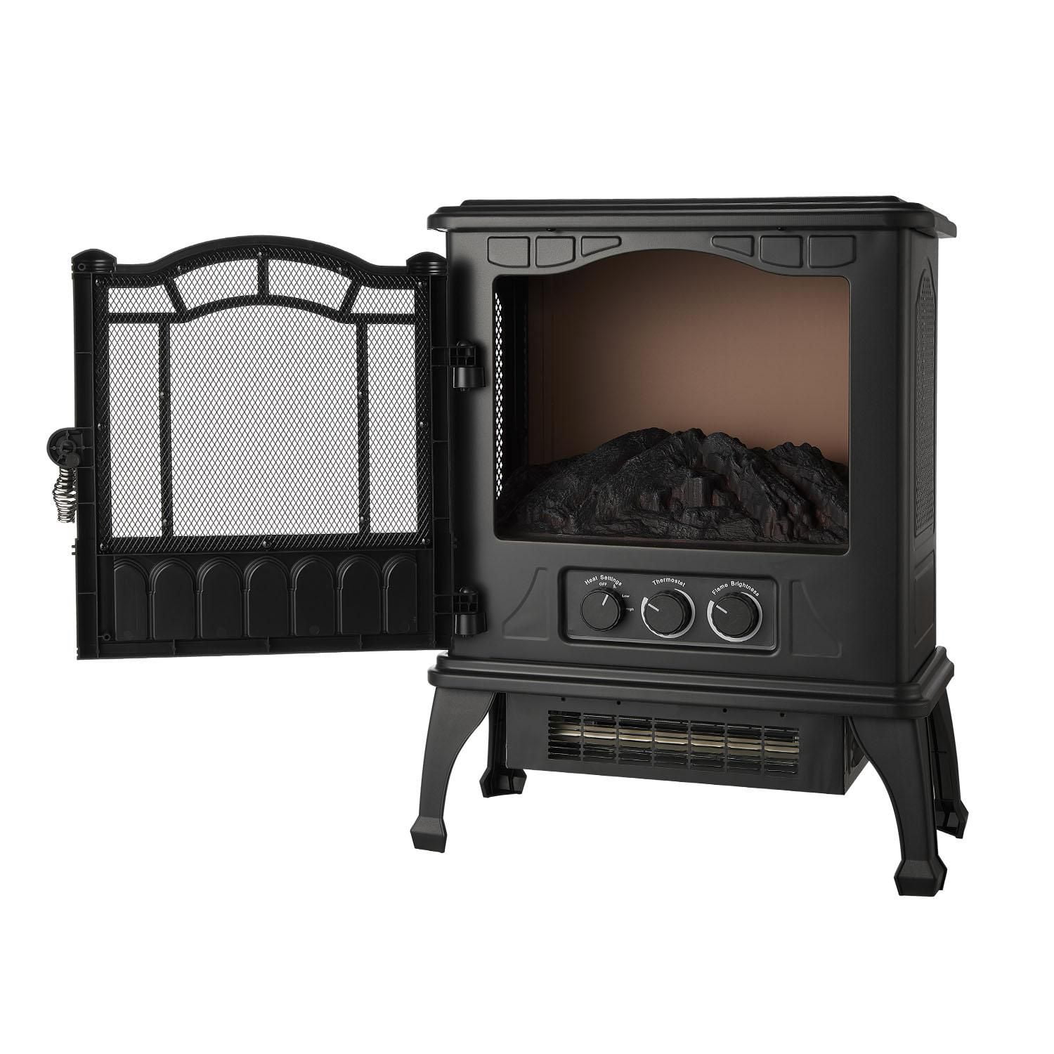 Mainstays Black 1500w 2-Setting 3D Electric Stove Heater with Life-like ...