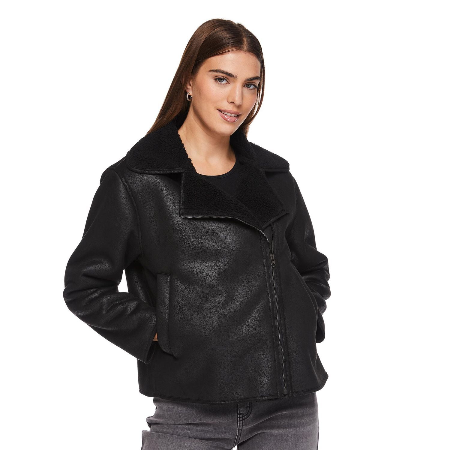 Click here for George Womens Faux Shearling Moto Jacket L prices